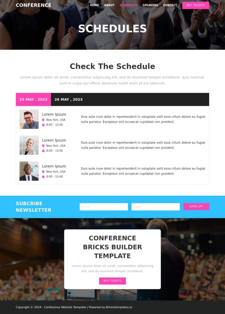 Schedules – Conference Website Template